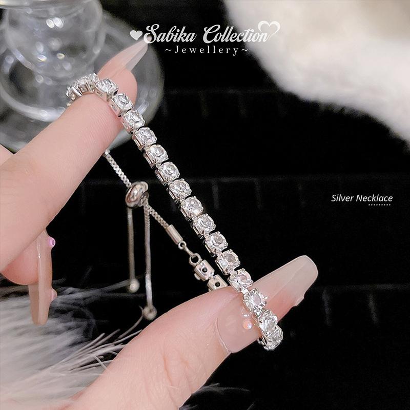 Gelang Berlian Wanita Titainum Anti Karat Sparkling Silver Diamond ...