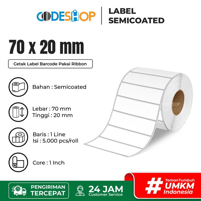 Jual Label Stiker Semicoated 70x20mm / 70x20 / 70 x 20 mm 1 Line Isi ...