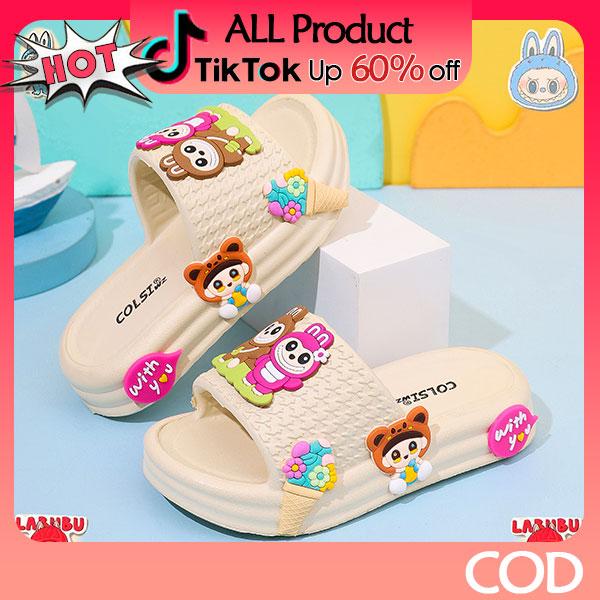 【COD】Hot Cartoon Slippers for Girls Labubu Cute Sandals for Kids ...