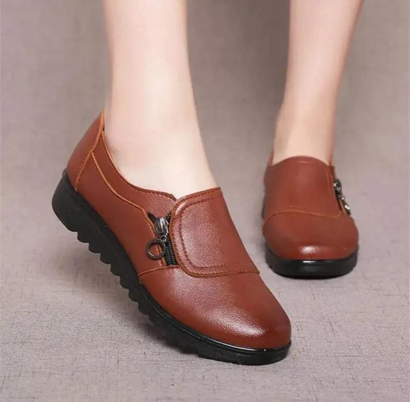 Sepatu Pantofel Wanita Model Zipper Kulit Sintentis Flat Shoes - Shop ...