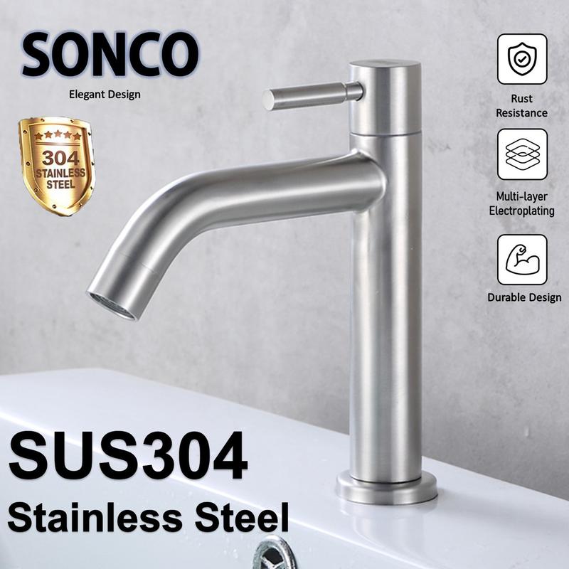 SONCO SUS 304 Stainless Steel Kitchen Bathroom Faucet Basin Bib ...