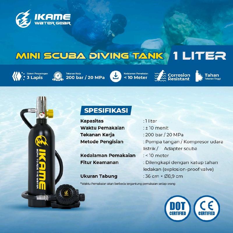 Mini Scuba Diving Tank 1L IKAME – Tabung Selam Portable 10 Menit Udara ...