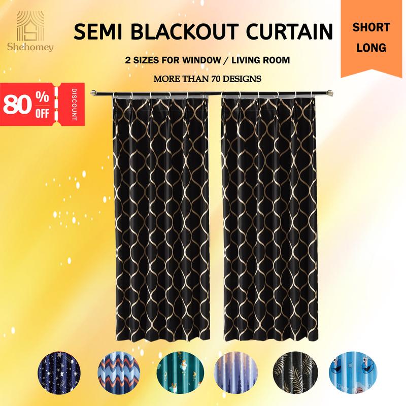 SHEHOMEY Langsir Cangkuk/ Rod/ Dawai Modern Semi Blackout Curtain ...
