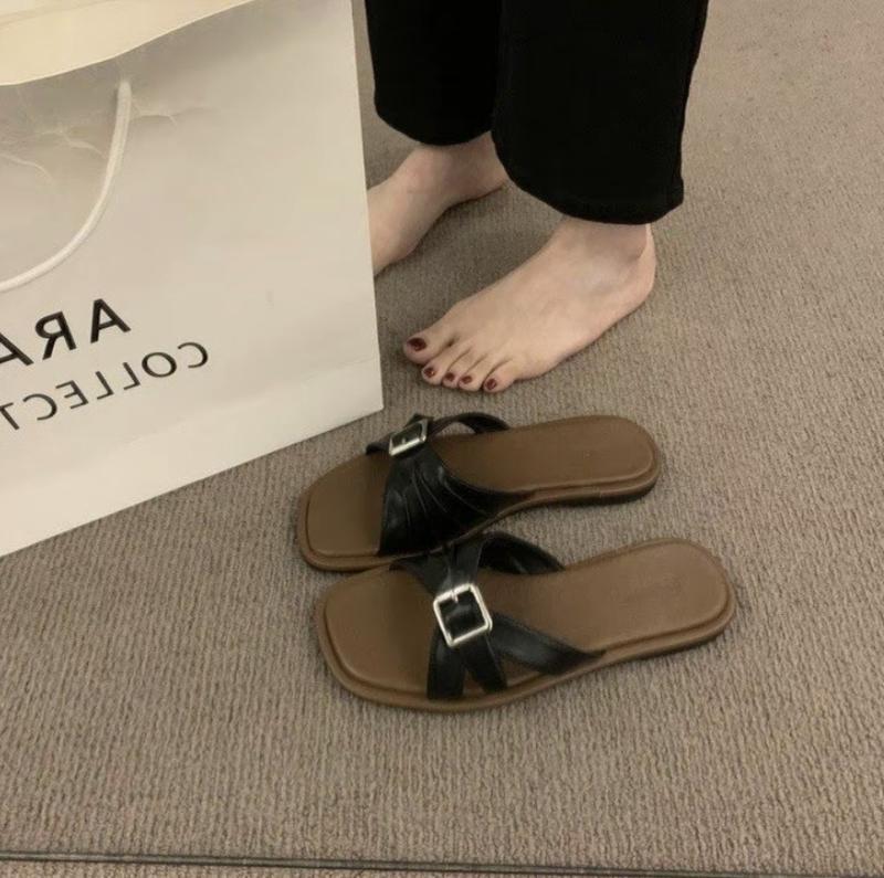 Black Leather Mules For Women Summer Slippers Beach Shoes Gladiator ...