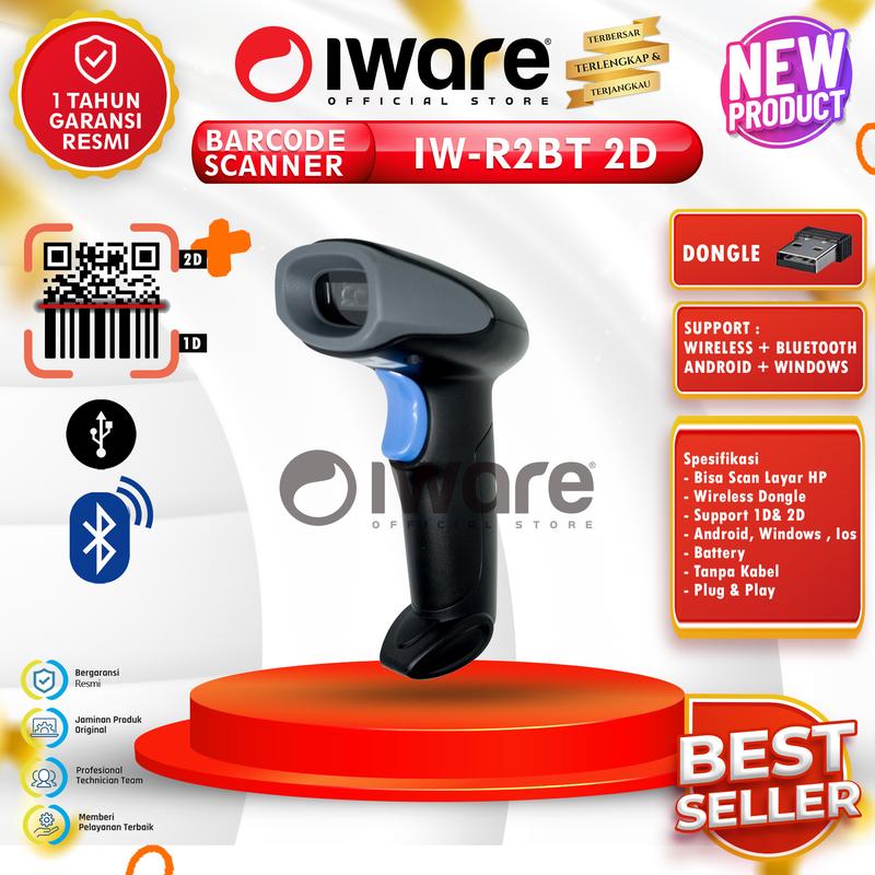 Iware Scanner Barcode 2D IW-R2BT Wireless Bluetooth QRCode Auto - Shop | Tokopedia