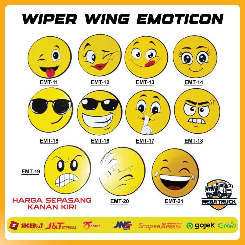 WIPER WING MOBIL UNIVERSAL MODEL EMOTICON MERAH / KUNING 1 SET - Shop ...
