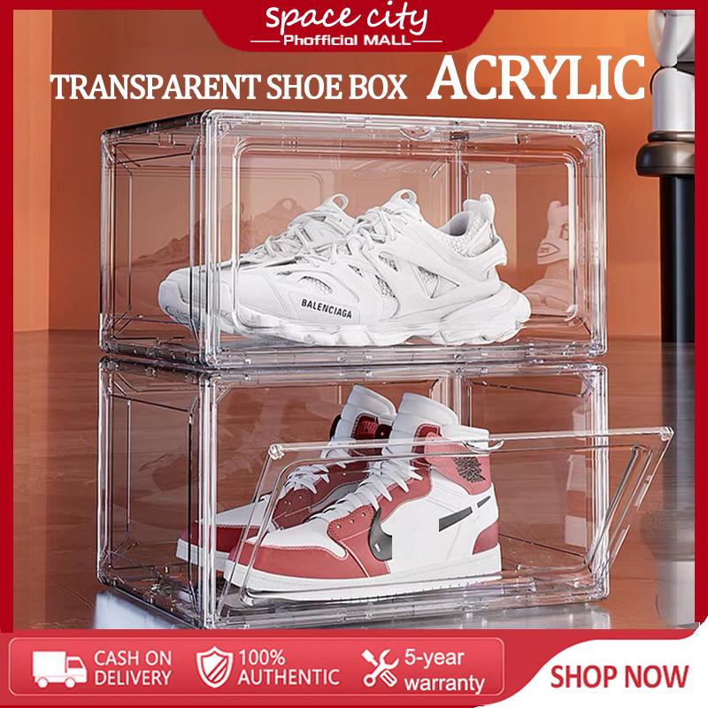 Acrylic Shoe Box Stackable Clear magnetic shoe box large Space - TikTok ...