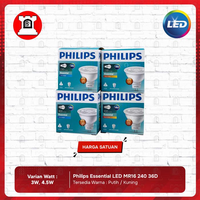 Promo All Varian Philips Lampu Essential LED MR16 3W / 4.5W 36D SO 240V ...