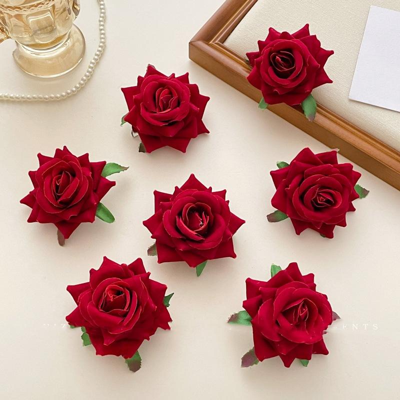 Klip rambut dan kerongsang bunga mawar merah, aksesori dwiguna, klip ...