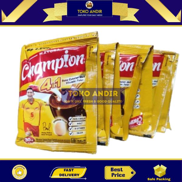 Susu Champion Coklat Malt dengan Vitamin dan Telur 4 in 1 Renceng Isi ...