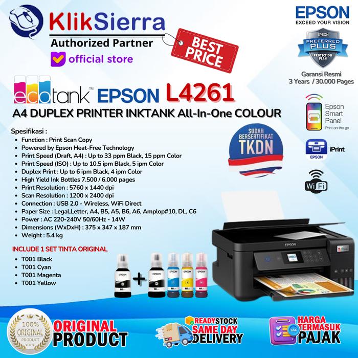 Jual EPSON EcoTank L4261 & L4260 TKDN Printer Multifungsi Inkjet A4 ...