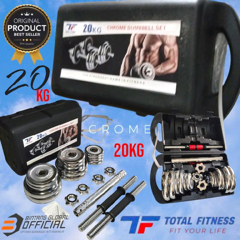 3 in 1Dumble/Barbel 20kg Full Steell Crome set Lengkap Conektor - Shop ...