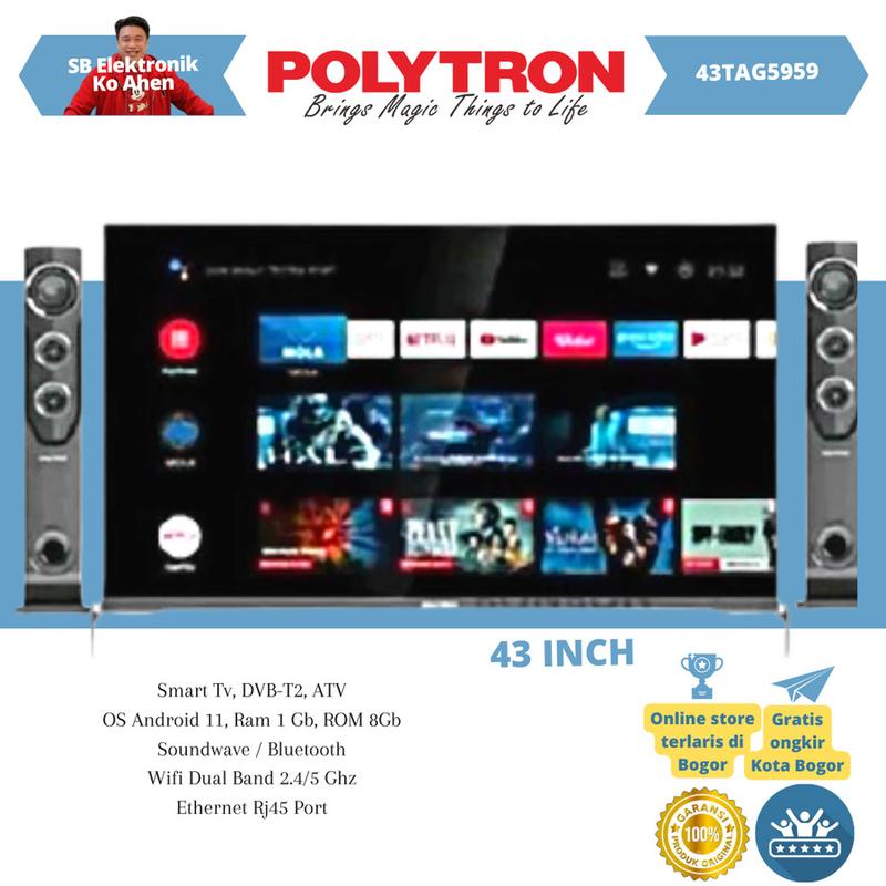 Polytron LED Smart TV 43 Inch PLD 43TAG5959 Android Tower Speaker ...