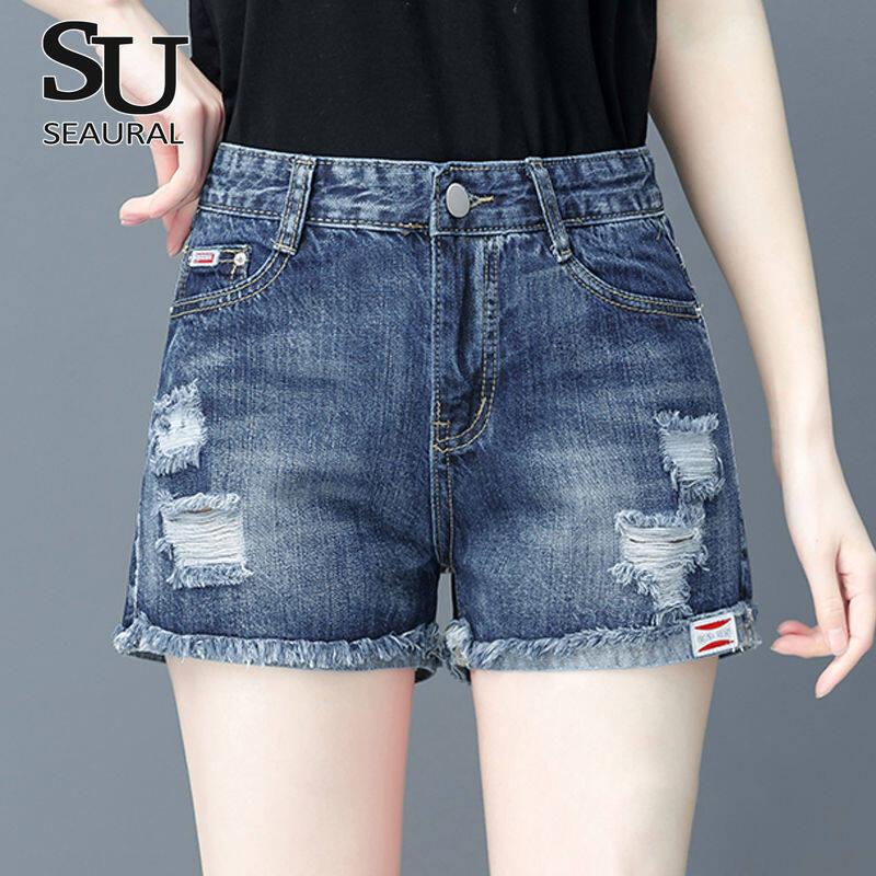 Seaural - seluar jeans koyak wanita, seluar pendek kasual, gaya ...