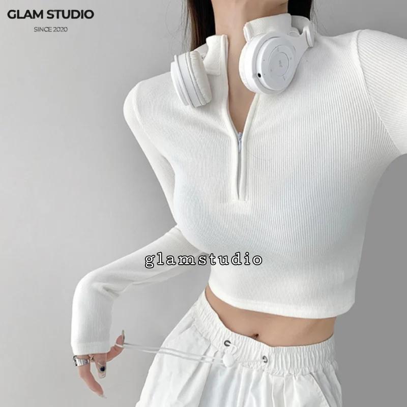 Glamstudio - Elia Zipper Crop Top Zipper Long Sleve CT008 LS - Shop ...
