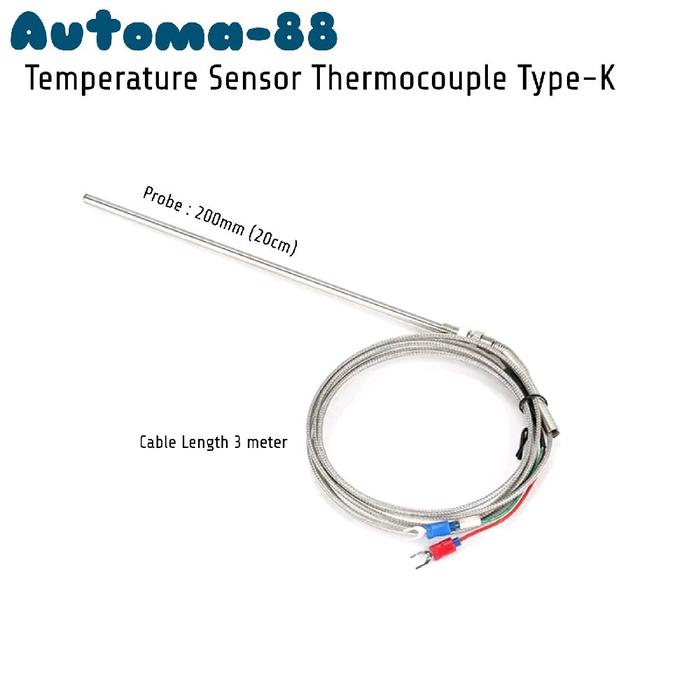 Jual WRNT-03 Thermocouple Type-K 200mm 20cm Kabel 3m 3 meter Drat M8 ...