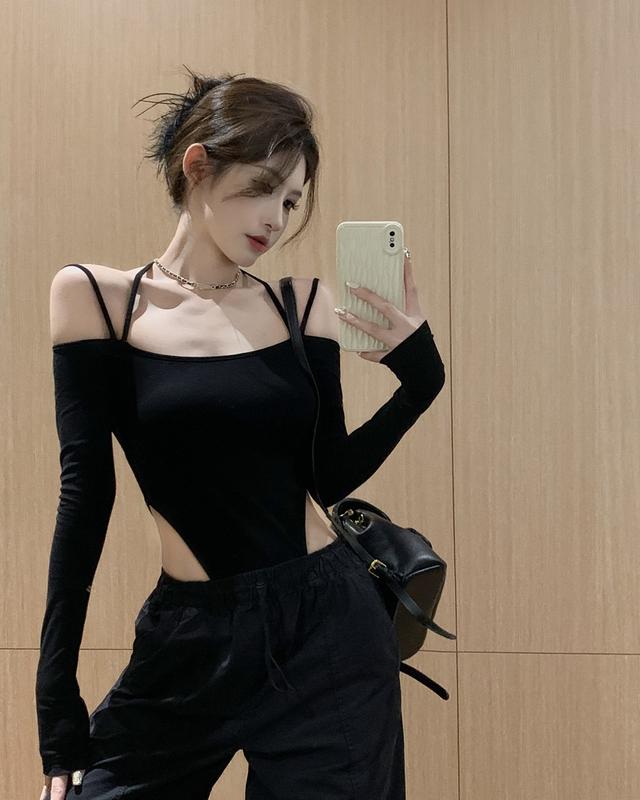 Jumpsuit Suspender Lengan Panjang, Baju-T untuk Wanita pada Awal ...