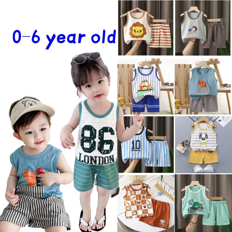 (73-130cm) 0-6 Year Old Kids Terno Suit Sando Top Pants Pyjamas - TikTok Shop Philippines