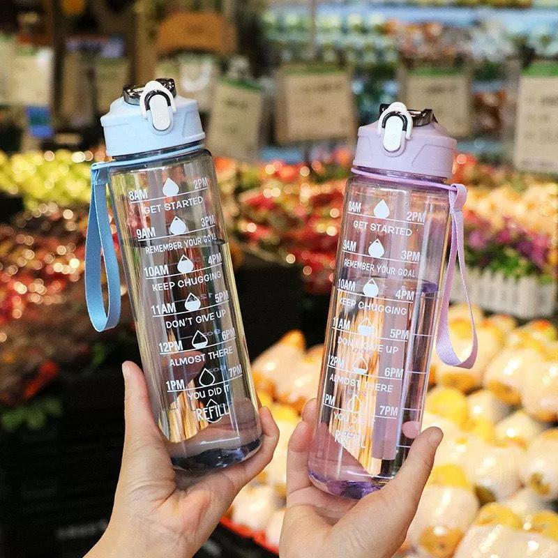 LRMS Botol Minum Motivasi Bening Transparan Kapasitas 900ml Free Stiker ...