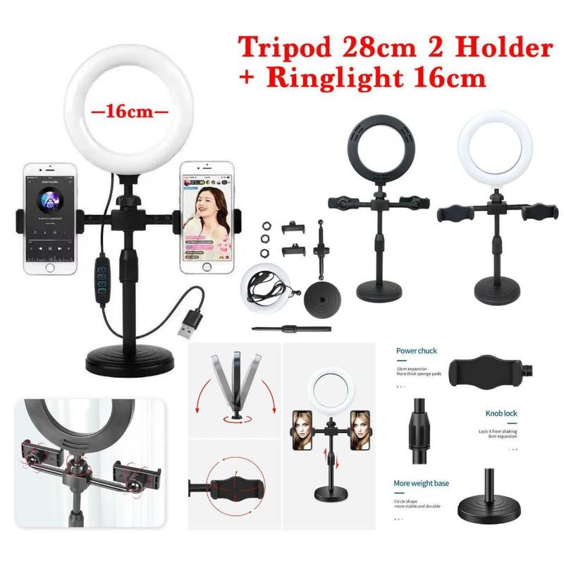 Holder Tripod 28cm Ring Light 16cm Double Phone / Led Ringlight Live Streaming Ringlight Panjang ...