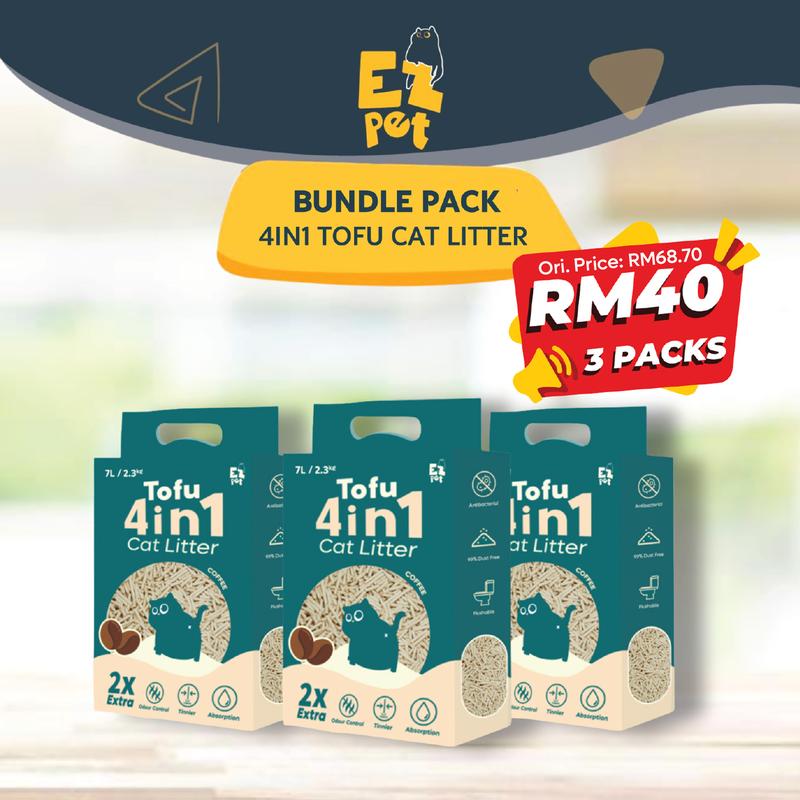 【3 PEKS BUNDLE】EZPET 4IN1 Tofu Cat Litter 2.3kg Pasir Kucing - TikTok ...