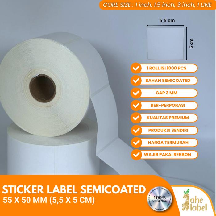 Jual LABEL STIKER BARCODE 50X55 MM LABEL SEMICOATED 5X5.5 CM 1000 PCS ...