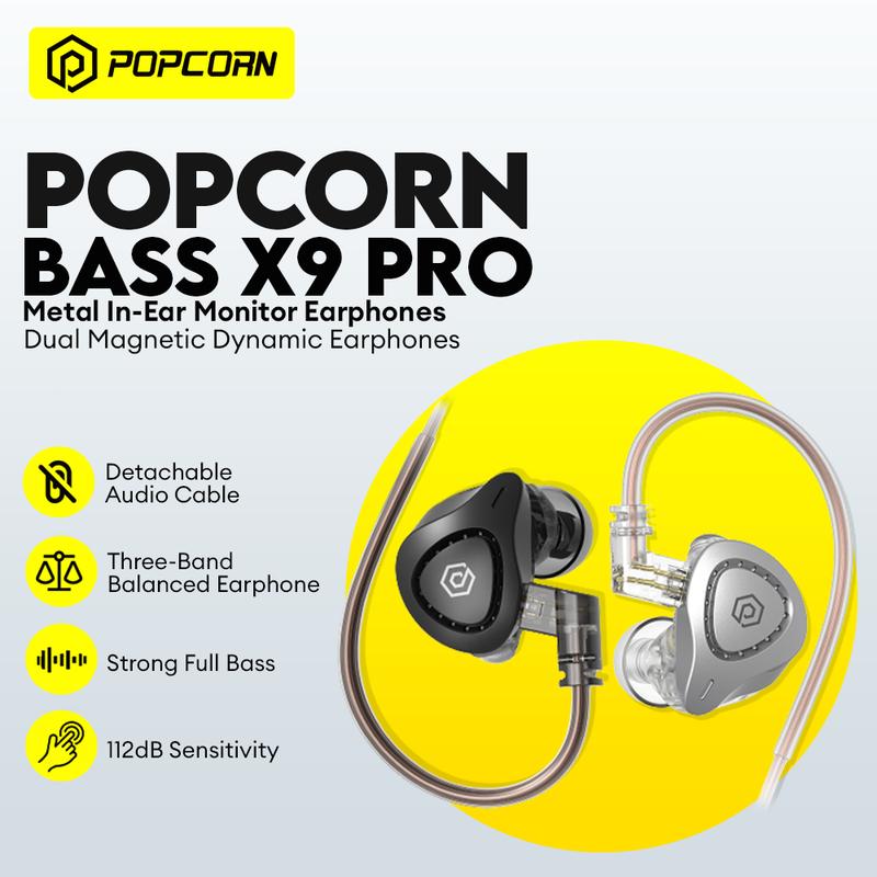 Popcorn BASS X9 Pro X8 Pro Dual Magnetic Dynamic Unit Ear Earphone HIFI ...