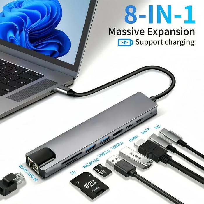 Promo 8 IN 1 USB HUB Converter Type C Adapter 8in1 USB 3.0 & 2.0 4K ...