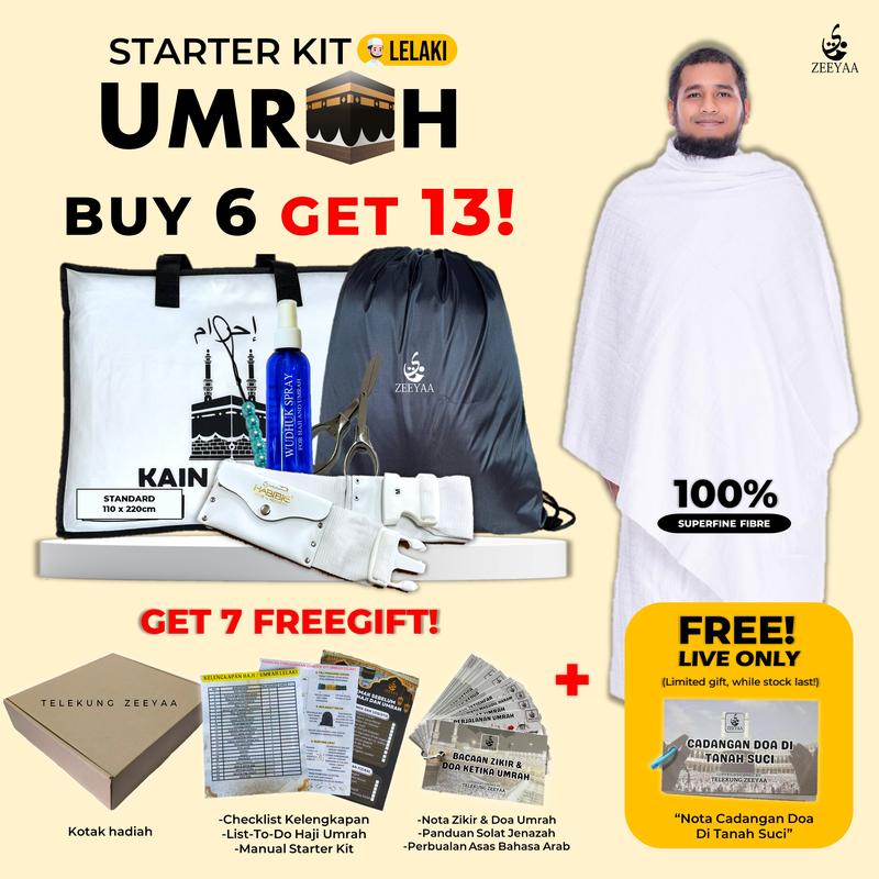 Starter Kit Haji Umrah Lelaki 13 in 1 Ihram Standard 4XL ke bawah ...
