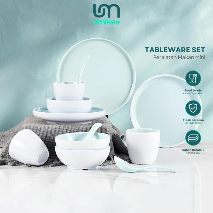Promo Set Peralatan Makan Keramik 4in1 Warna Biru Hijau – Piring ...
