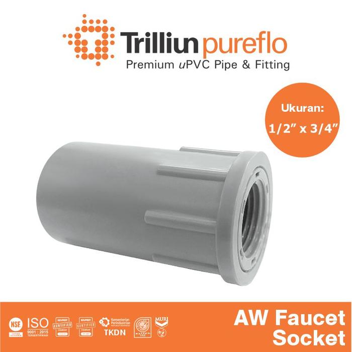Jual Fitting Pipa uPVC Trilliunpureflo AW Faucet Socket - 1/2" x 3/4 ...