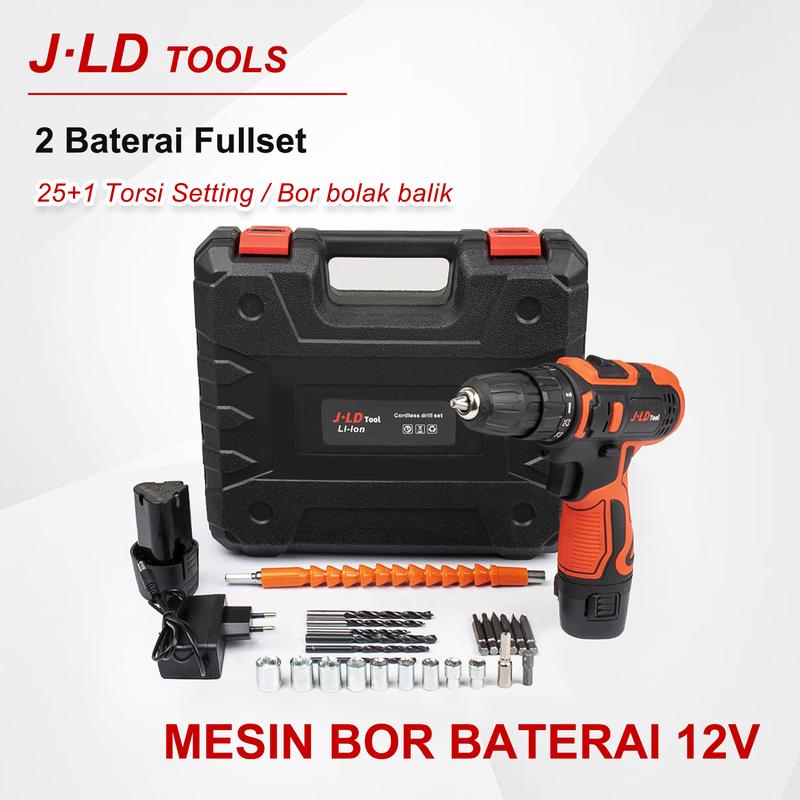 JLD Mesin Bor Baterai 12V Cordless Drill Bor jld 10mm bolak balik ...