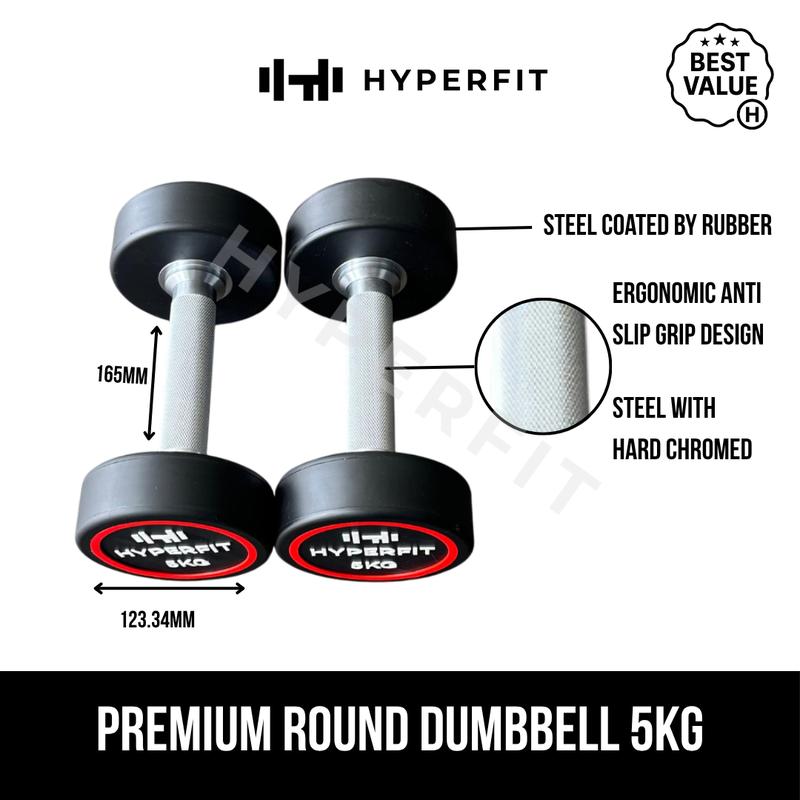 Hyperfit Dumbbell Gym 5KG Premium Round - Bahan Rubber & Steel Anti ...
