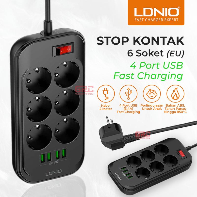 Stop Kontak 6 Power Socket 4 USB Charger Colokan Listrik - Shop | Tokopedia