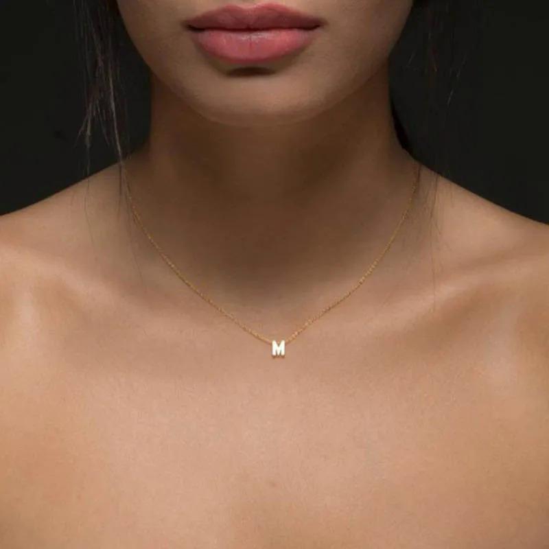 Kalung untuk wanita, rantai dengan azimat awal, Loket logam untuk ...