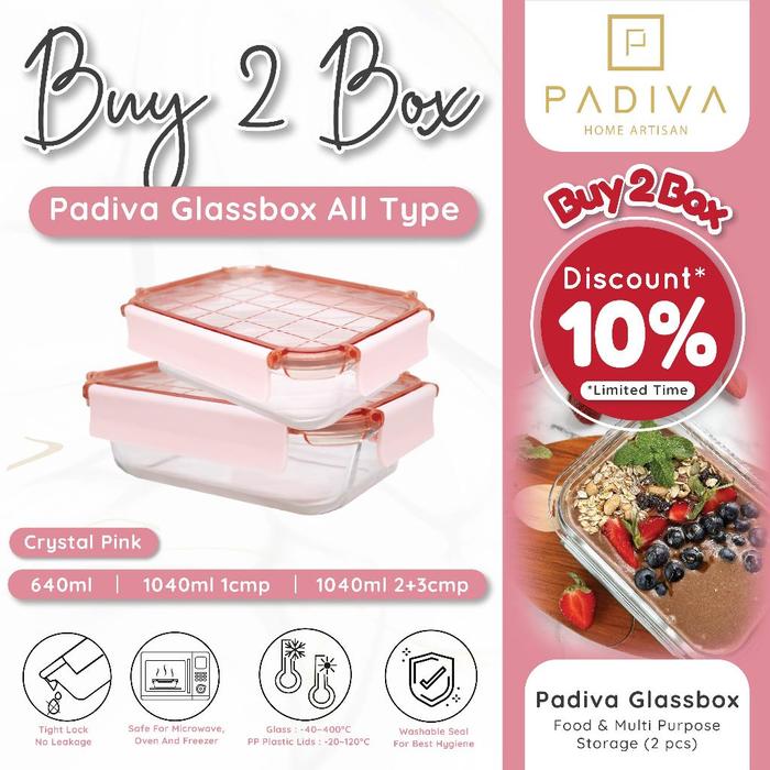 Jual [2 PCS] Padiva Glassbox Crystal Pink – Kotak Tempat Makan Wadah ...