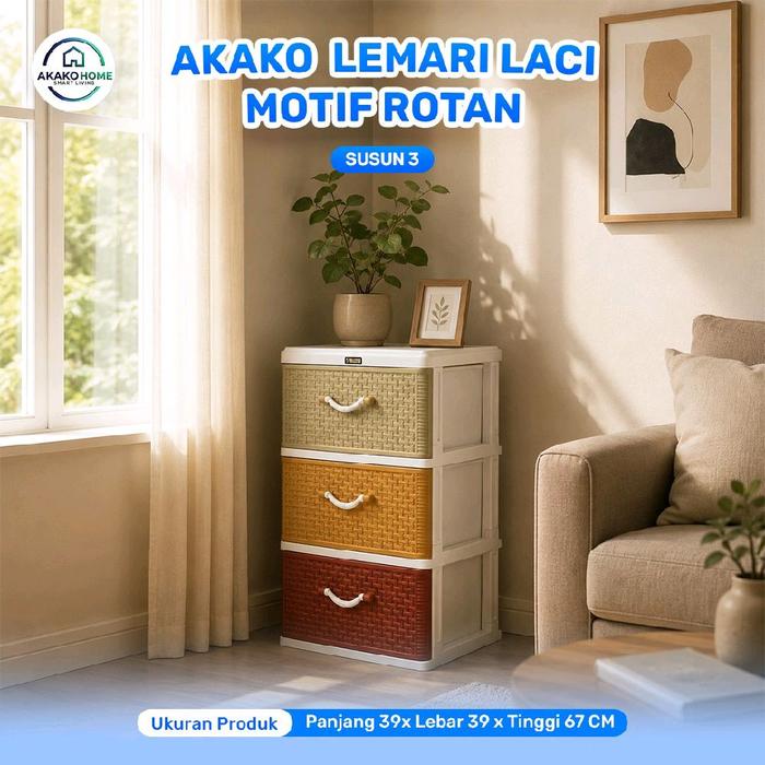 Promo AKAKO - LEMARI PAKAIAN PLASTIK MOTIF ROTAN AKAKO LEMARI LACI ...