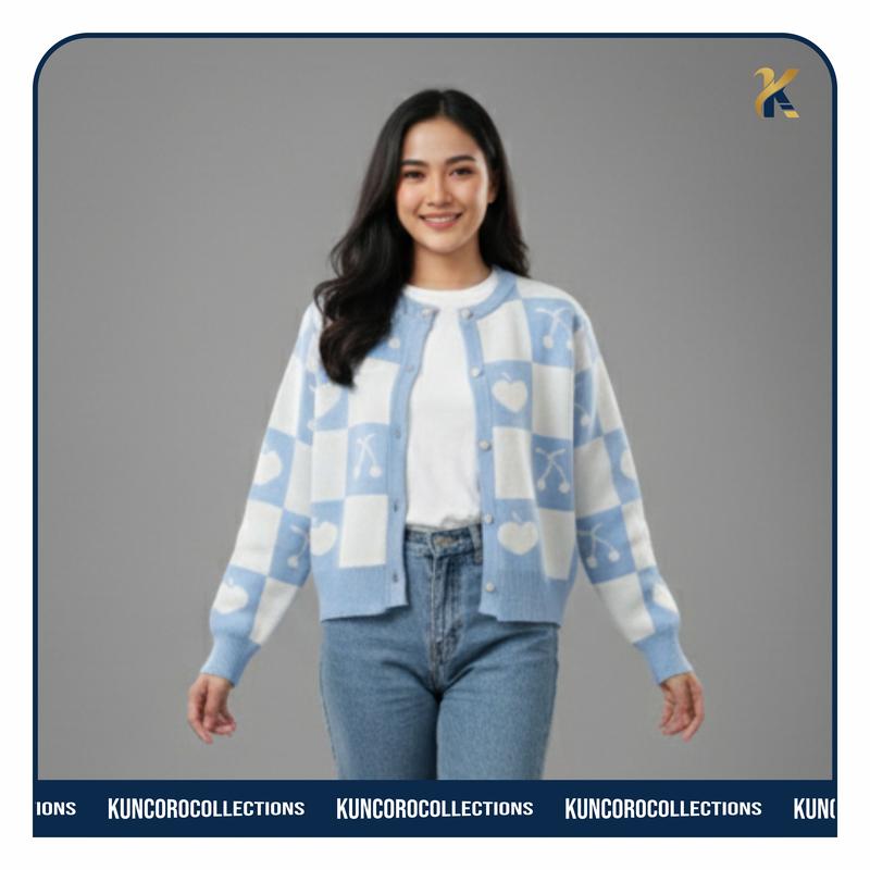 Eksklusif Cardigan Rajut Motif Catur Buah – Outerwear Wanita Korean ...
