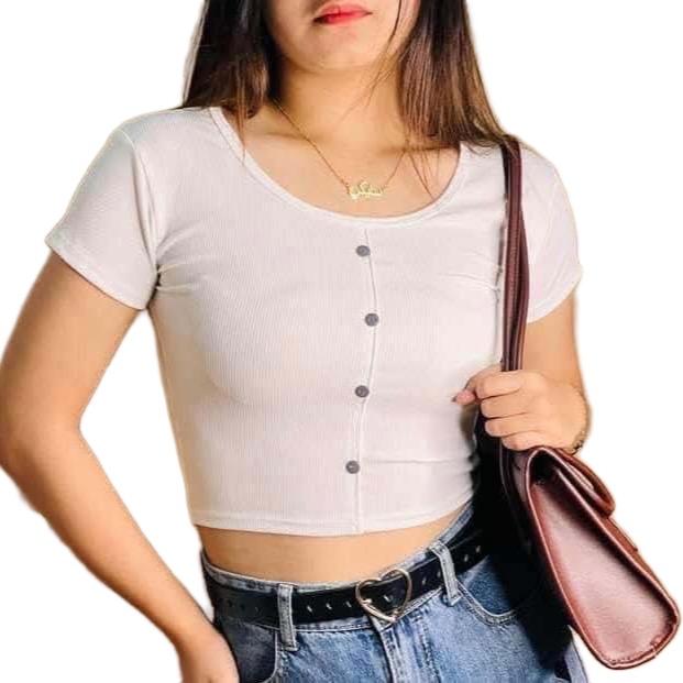 IRISH Button Croptop Blouse Knitted | Comfortable Stretchy Fabric ...