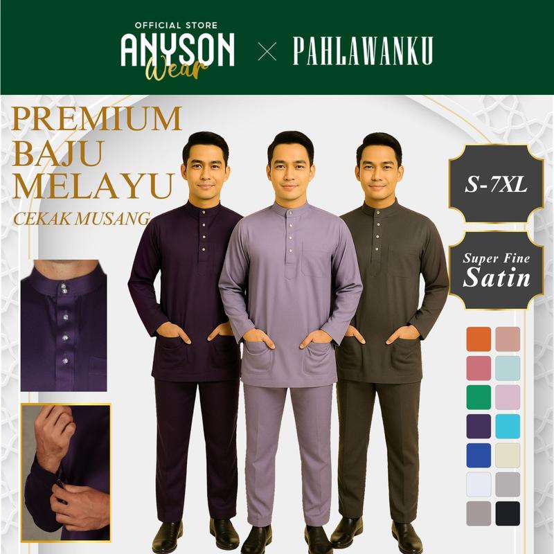 PAHLAWANKU Baju Melayu Lelaki Dewasa Tailor Fit | Baju Raya Satin ...