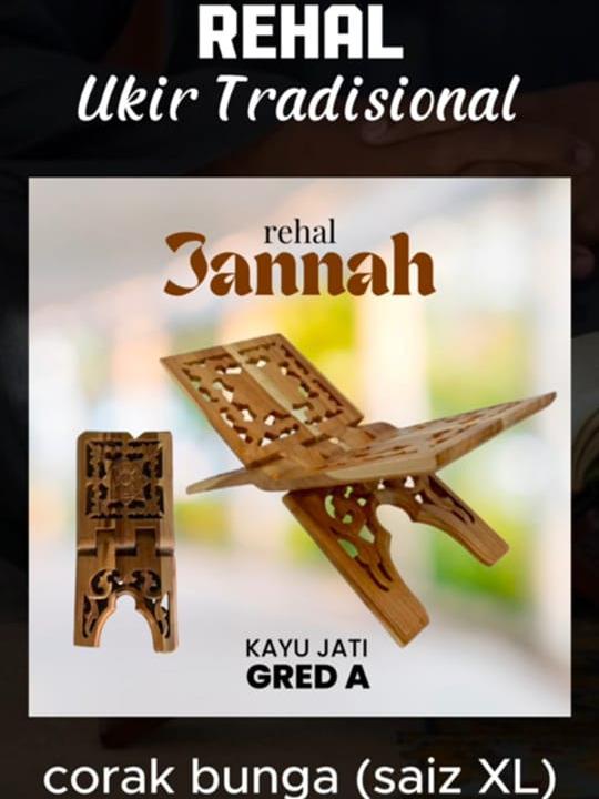 Rehal Ukir Tradisional Kayu Jati Gred A Corak Bunga, Rehal Jannah ...