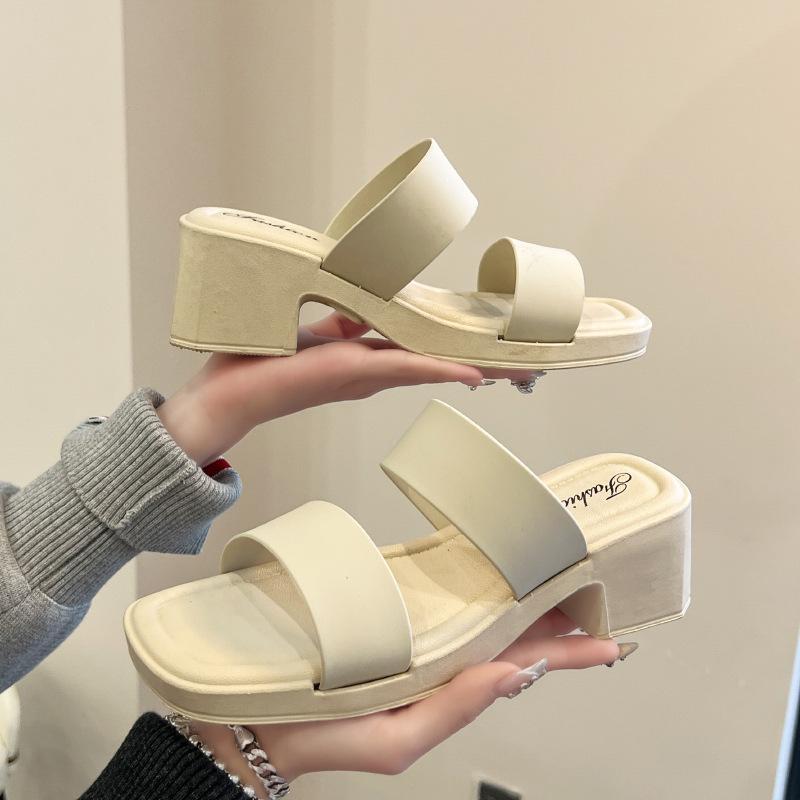 Women's 2025 Wide-Band Platform Slides - Textured Synthetic Leather ...