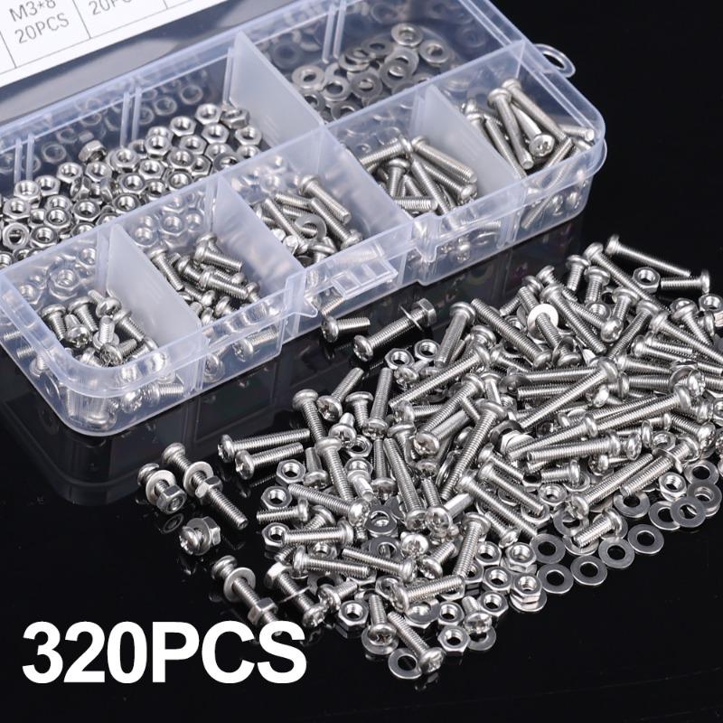 320pcs 304 Stainless Steel Hex Socket Screw Nuts M3 Bolt Cap - TikTok ...