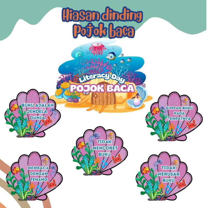 Hiasan Dinding Pojok Baca Tema Literasi Motif Buku & Lebah Ideal untuk ...