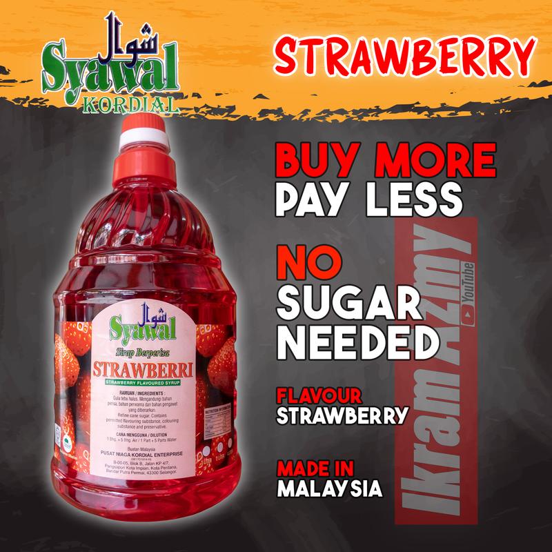Kordial Syawal Strawberry 2 Liter, Gula Tebu Asli, Mudah Disediakan ...