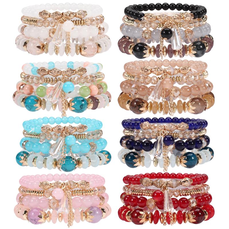 4Pcs/Set Bohemian Style Stackable Bead Bracelets for Women Multi-Layer ...