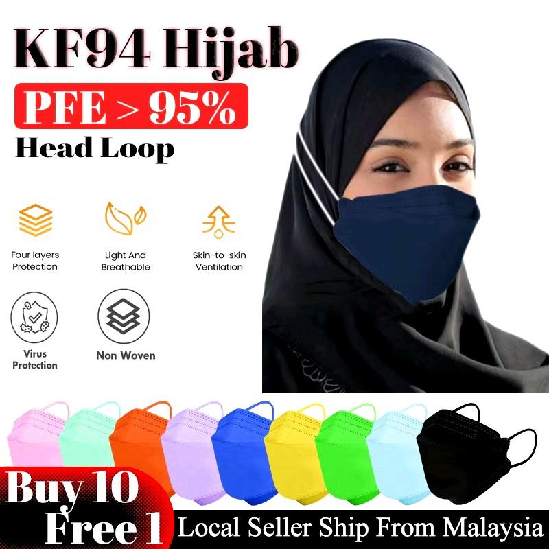 KF94 Face Mask Hijab Ready Stock MY4 Ply Disposable Head Loo - TikTok ...