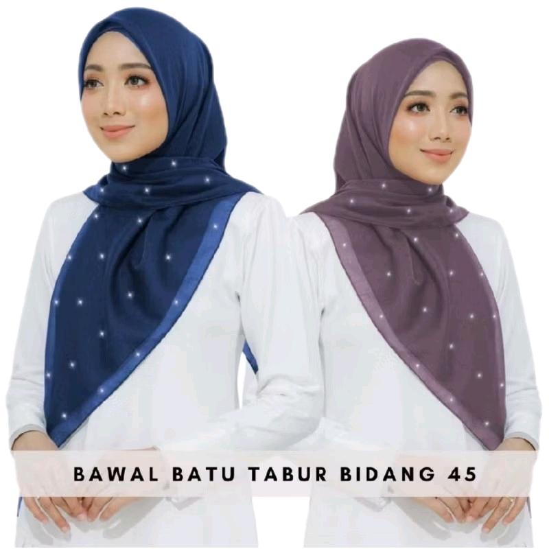 Bawal Cotton Bidang 45 Batu Tabur / Manik - Square Hijab Tudung ...