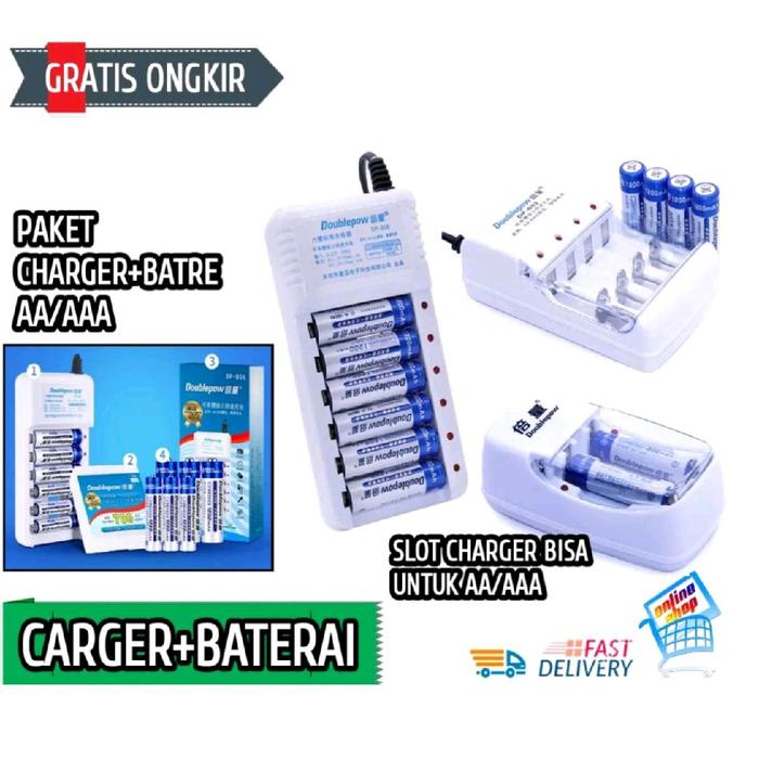 Jual Paket Batu Baterai Batre Cas Charger+Battery LED Isi Ulang AA/AAA ...