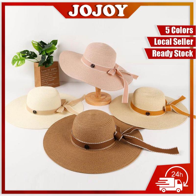 JOJOY Topi Pantai Perempuan Besar Topi Muslimah Straw Hat Korean ...